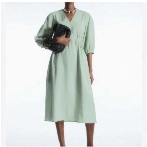 COS | Dresses | Cos Green Midi Sundress With Bishop Sleeves | Poshmark